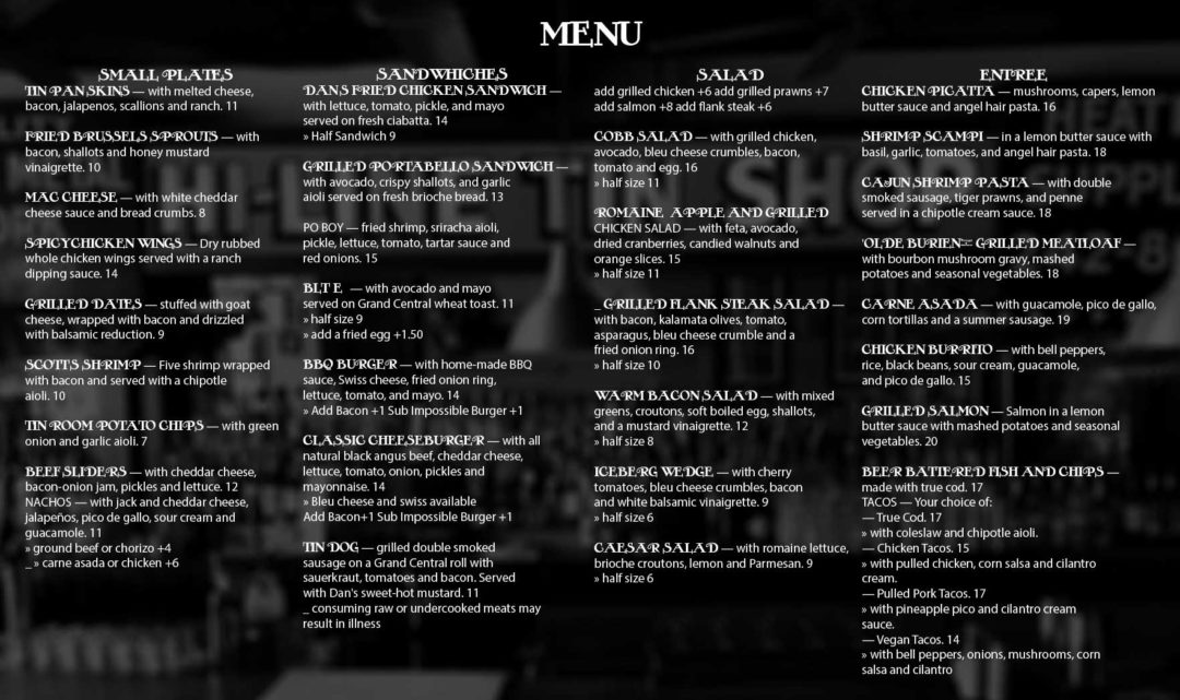 UPDATE: Tin Room Bar now offering HALF OFF all Take Out orders for ...